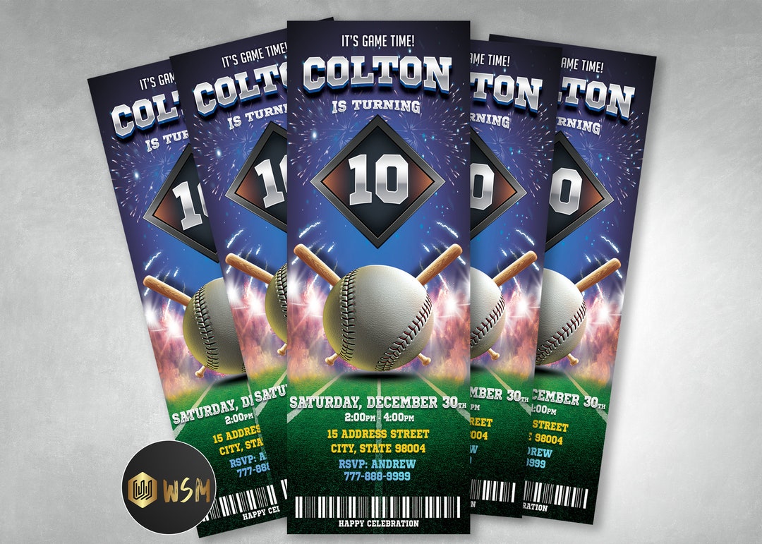 Baseball Ticket Invitation, Baseball Birthday Ticket Invite, Baseball ...