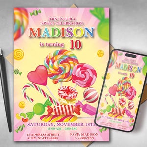 Sweets Candy Printable Invitation, Sweet Candy Birthday Invitation ...
