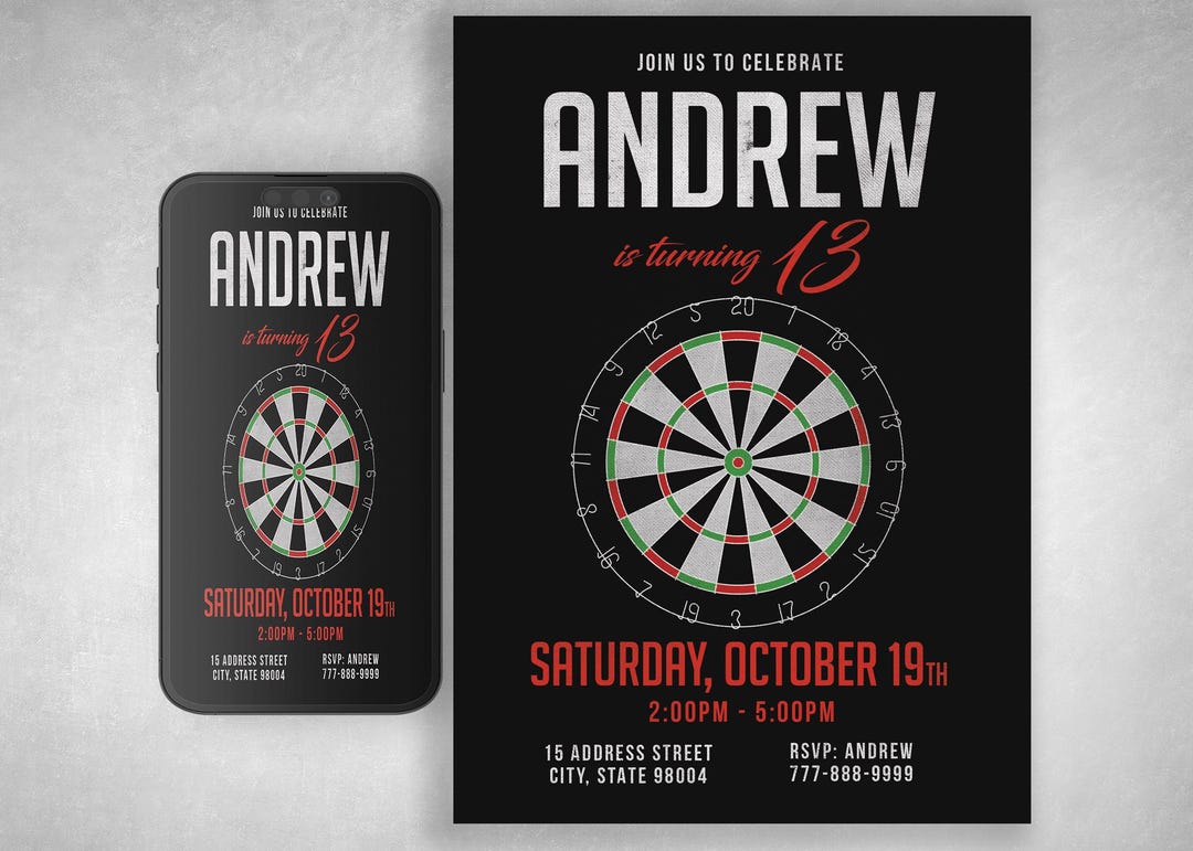 Darts Birthday Invitation, Editable Dart Game Party Invite, Pub Game ...