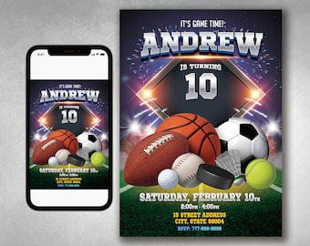 Sport Theme Flyer, Sport Birthday Printable Invitation, Sport ...