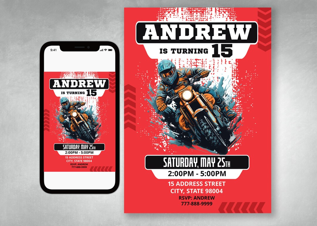 Motorcycle Birthday Invitation, Motocross Printable Invitation ...