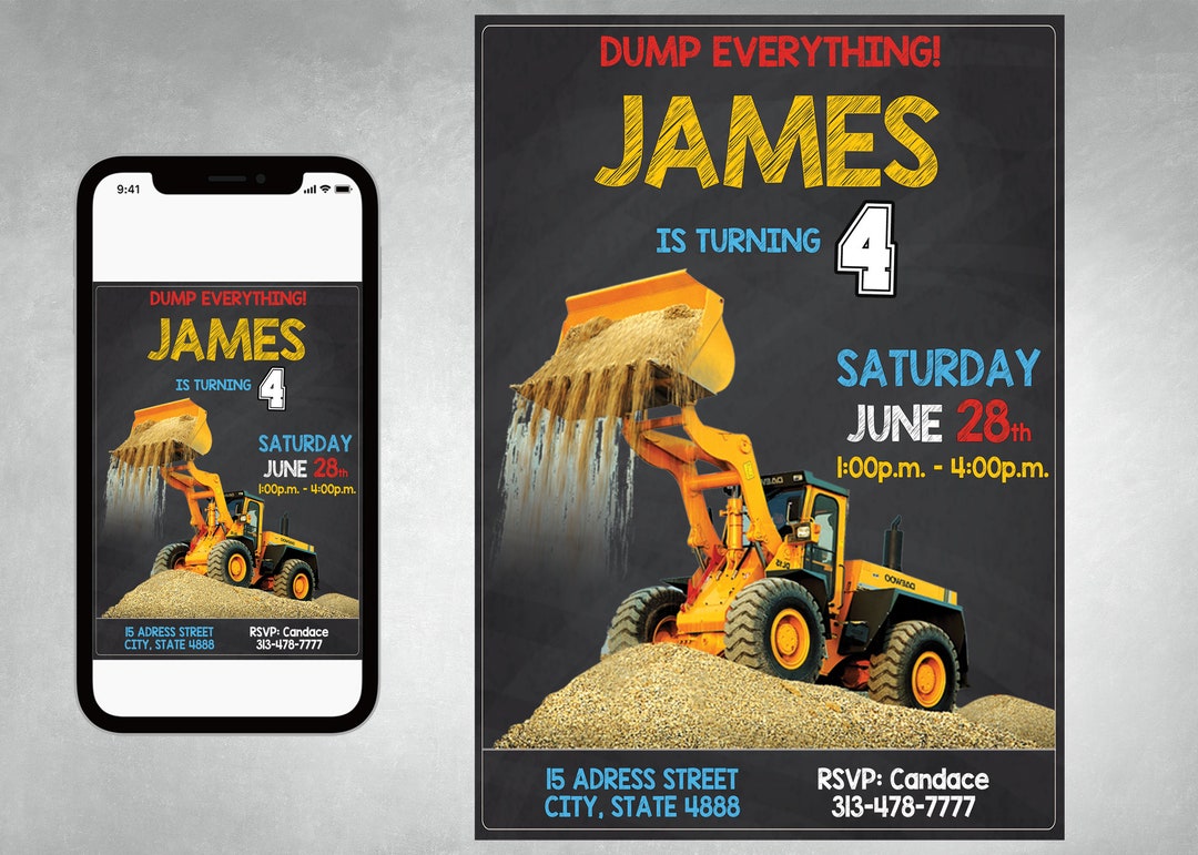 Excavator Invitation, Construction Dump, Landlust Birthday Party ...