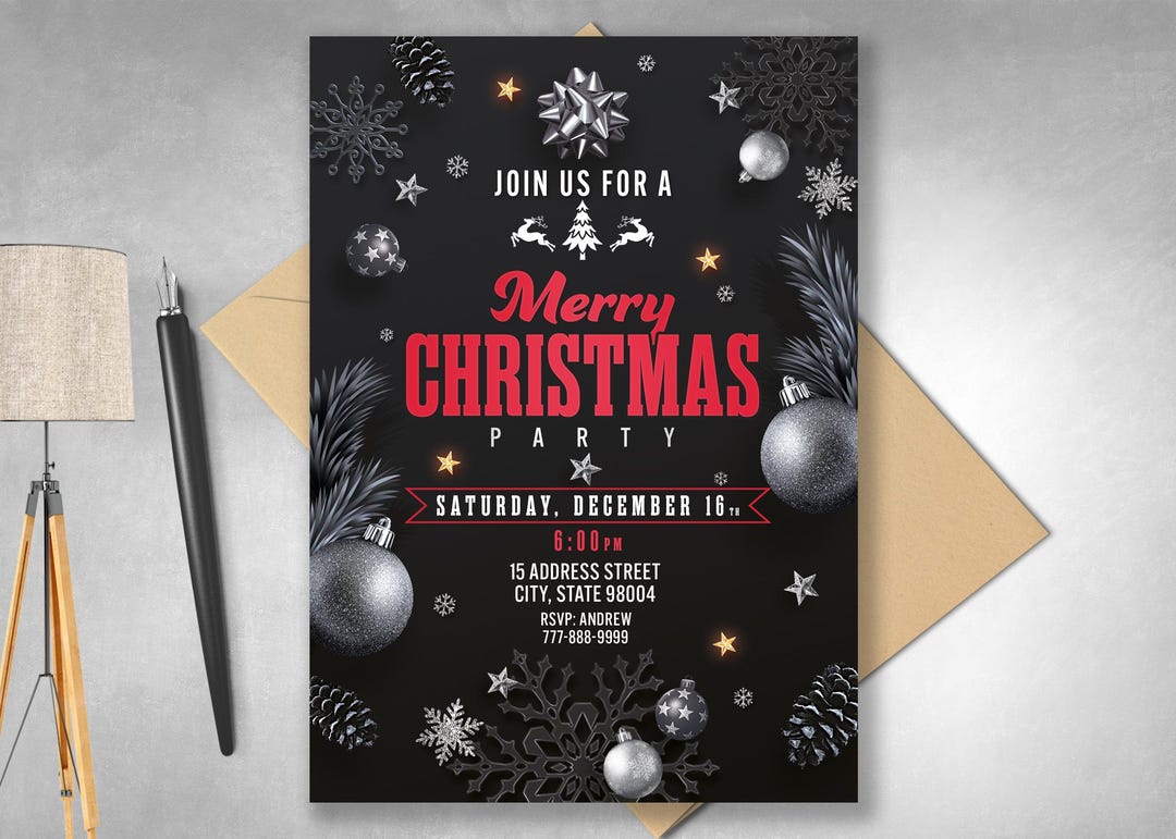 Merry Christmas Party Printable Invite, Christmas Party Invitation ...