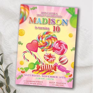 Sweets Candy Printable Invitation, Sweet Candy Birthday Invitation ...