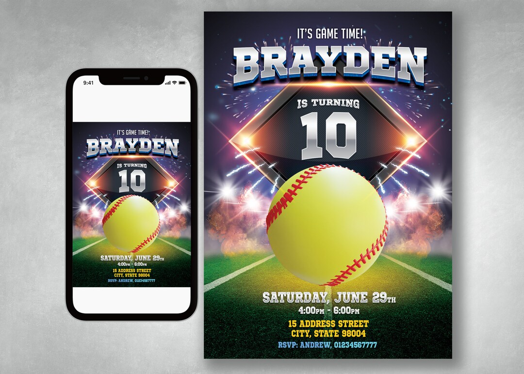 Softball Invitation, Softball Birthday Invite, Editable Softball Invite ...