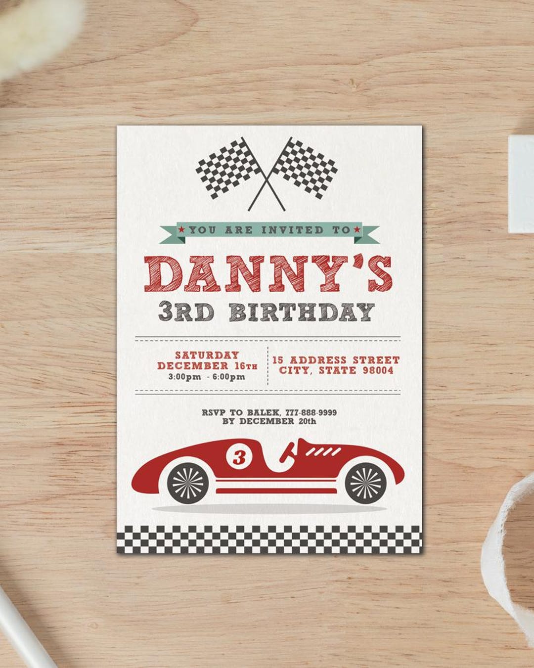Editable Race Car Birthday Invitation: Start Your Engines, Canva ...