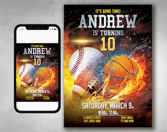 Sport Theme Flyer, Sport Birthday Printable Invitation, Sport ...