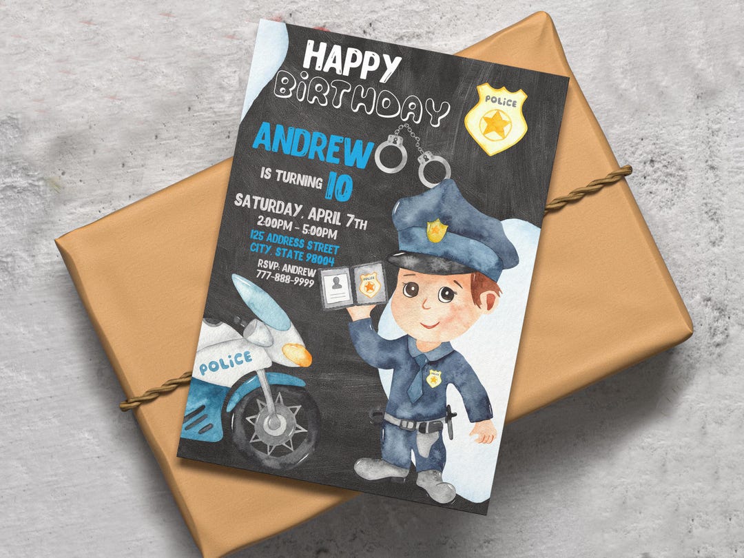 Police Party Invitation, Police Birthday Invitation, Police Officer ...
