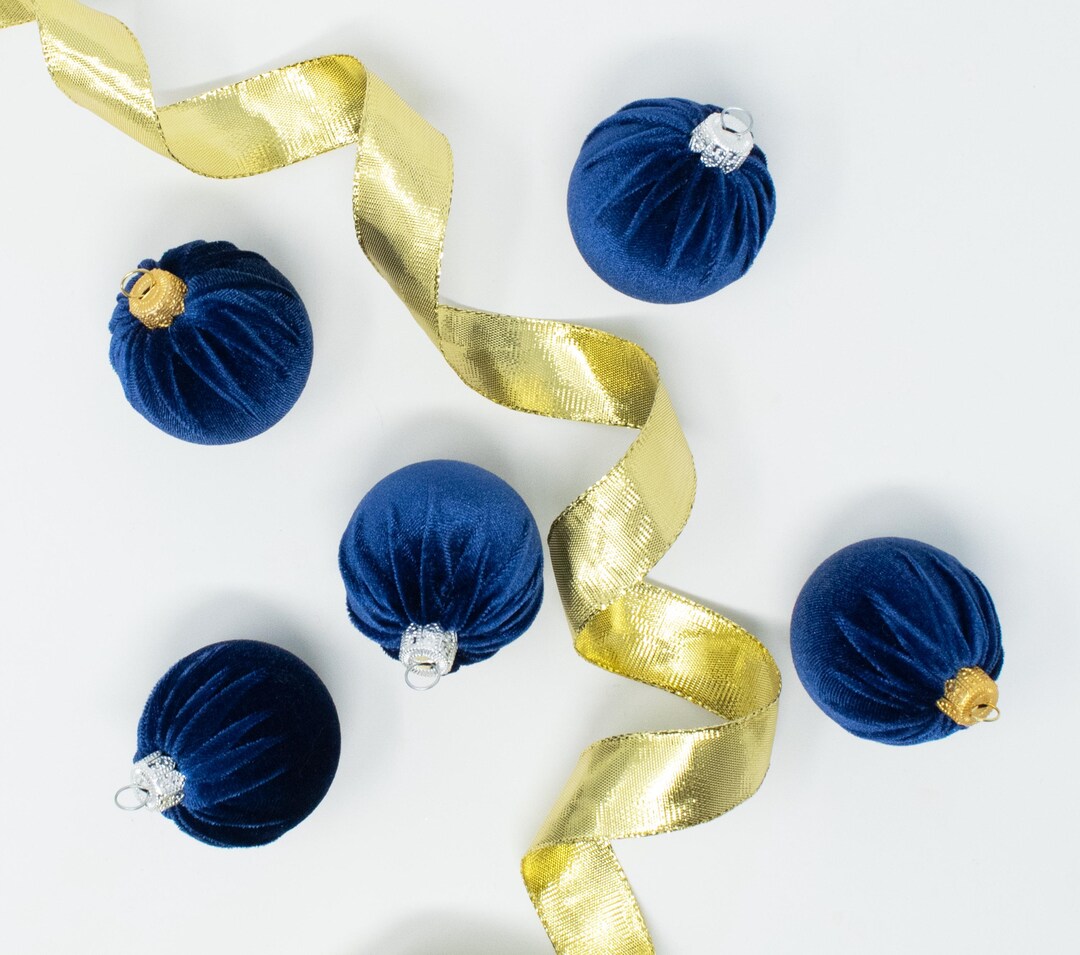 Single 2-inch Dark Blue Velvet Ball Ornament – Handmade Shatterproof ...