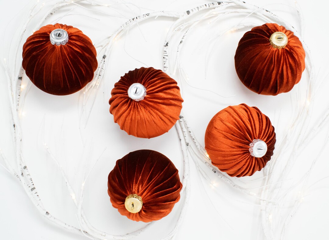 Single 4-inch Dark Orange Velvet Ball Ornament – Handmade Shatterproof ...