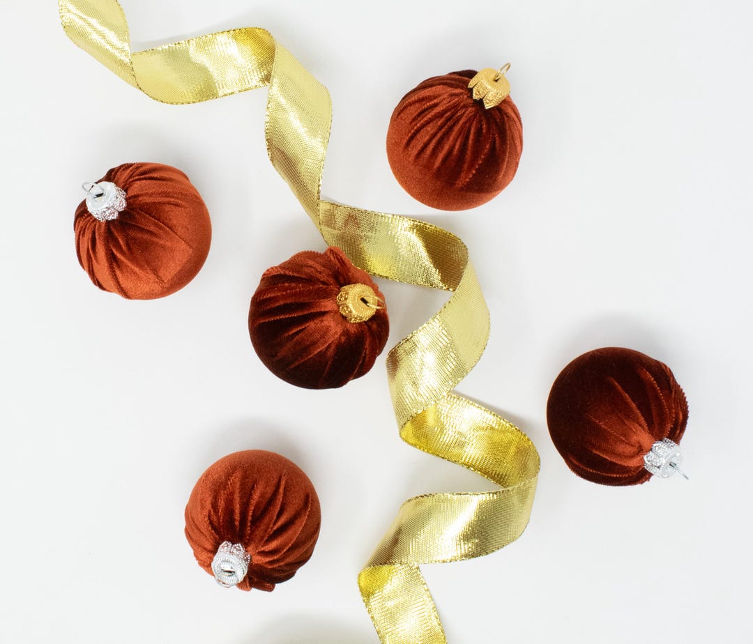 Single 2-inch Dark Orange Velvet Ball Ornament – Handmade Shatterproof ...