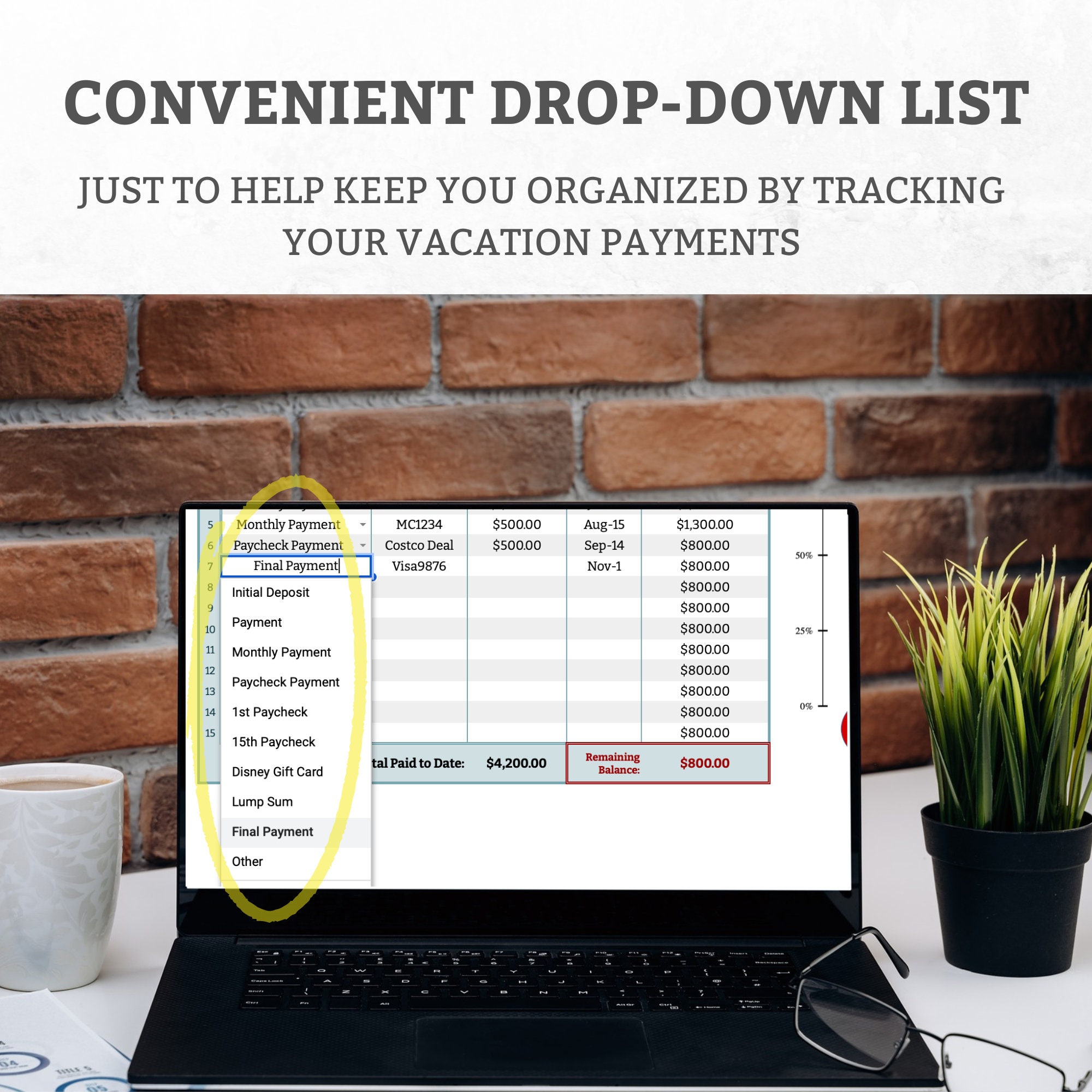 Vacation Payment Tracker | Declining Balance | Google Sheets Template ...