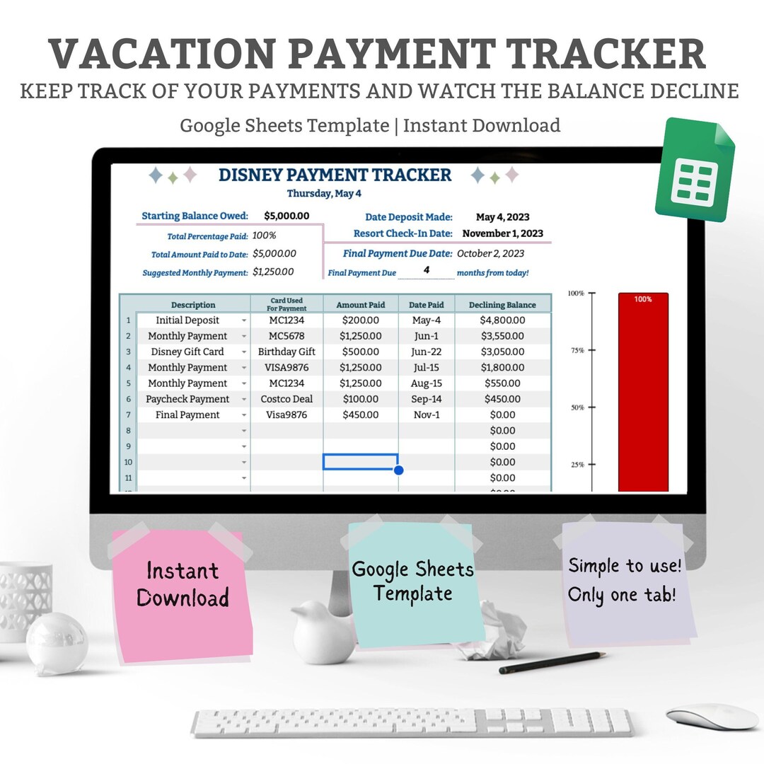 Vacation Payment Tracker | Declining Balance | Google Sheets Template ...