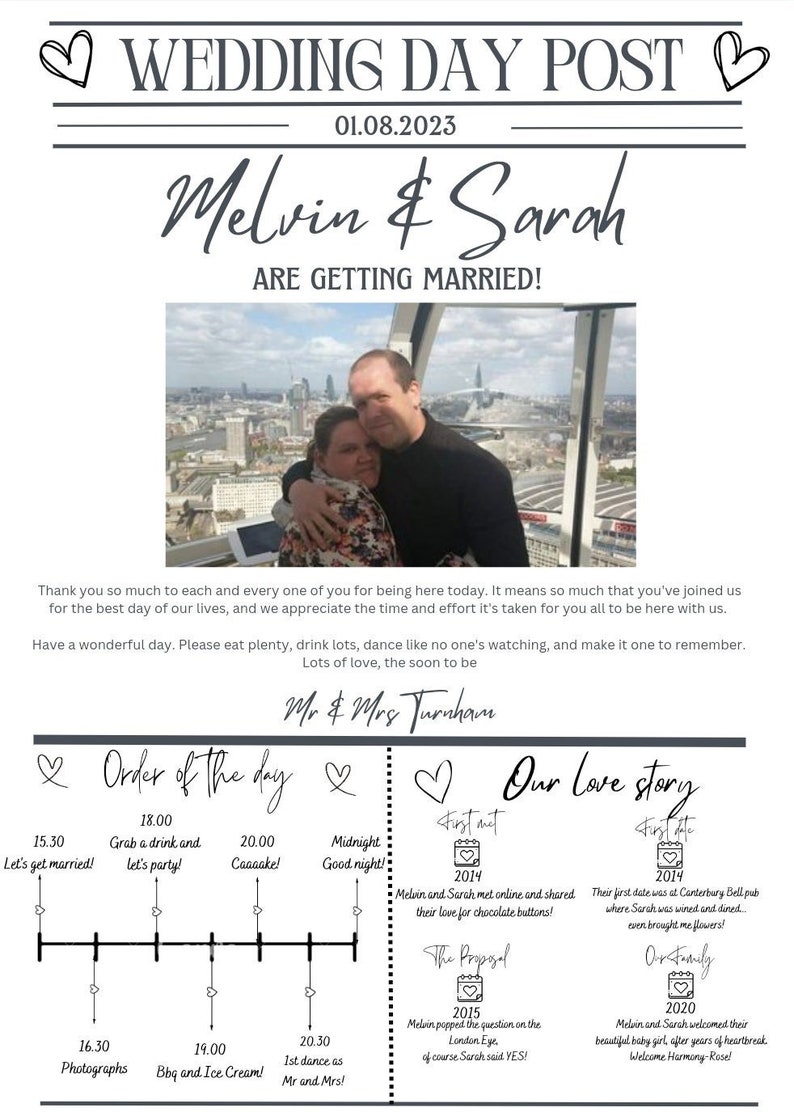 Editable Instant Download Wedding Newspaper Order of the Day - Etsy