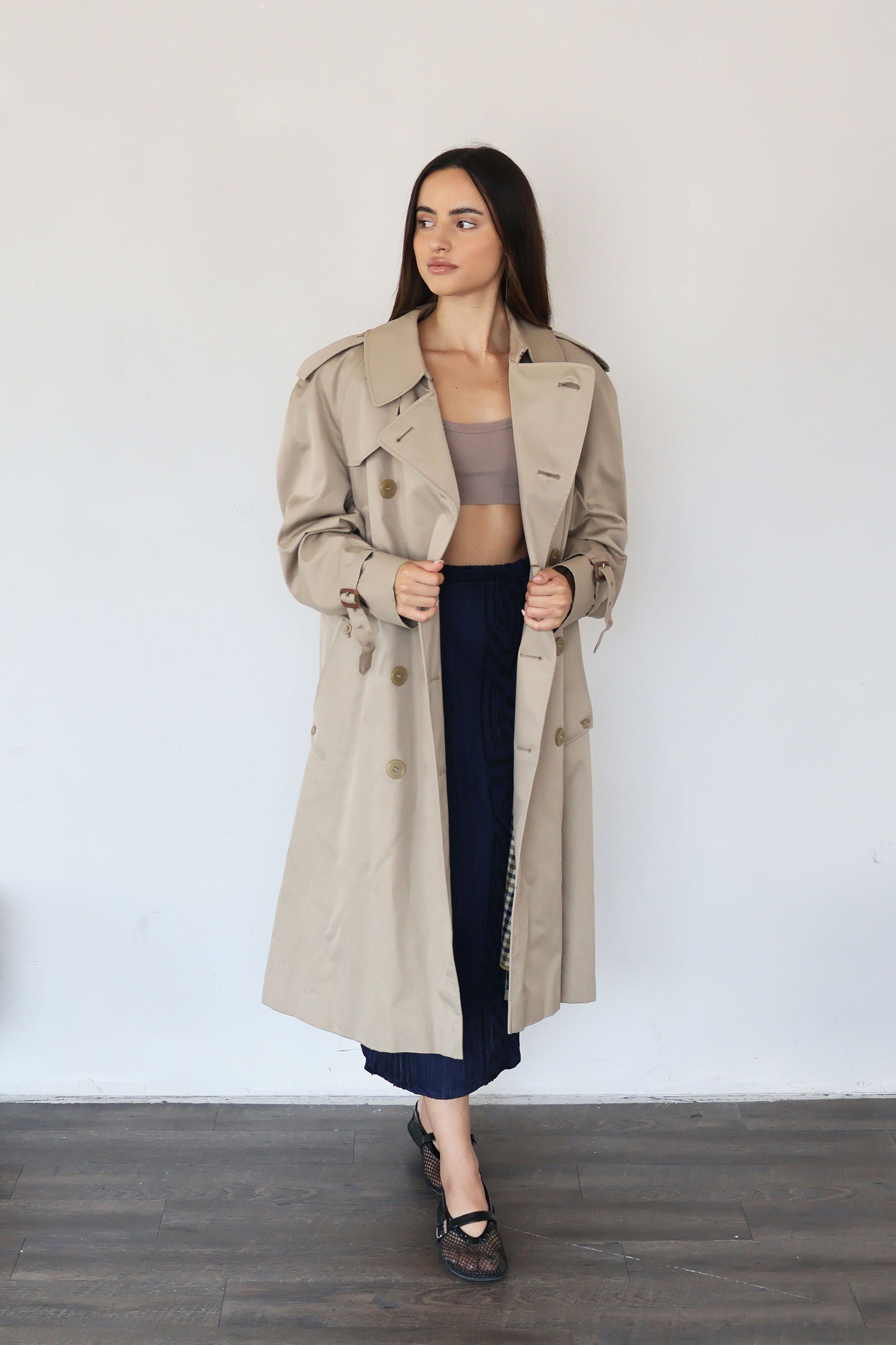 Aquascutum Vintage Classic Check Lined Structured Trench Coat With ...