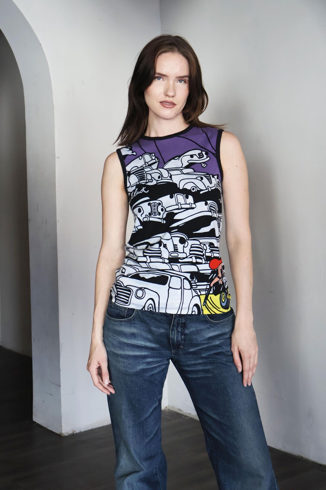 Rare Vintage CELINE Cartoon Car Muscle Tee in Purple White With ...