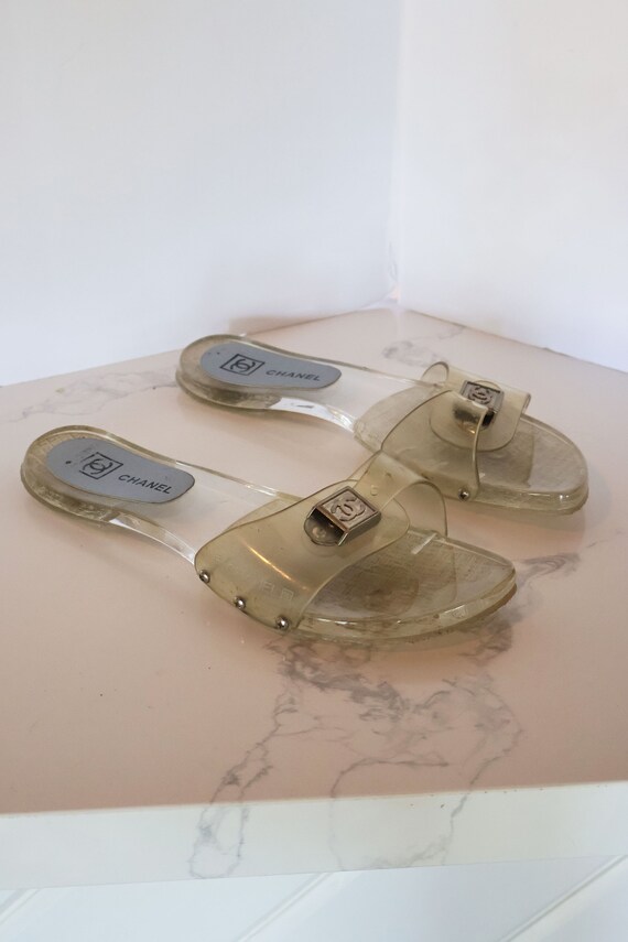 Vintage CHANEL Clear Interlocking CC Logo PVC Slides … - Gem