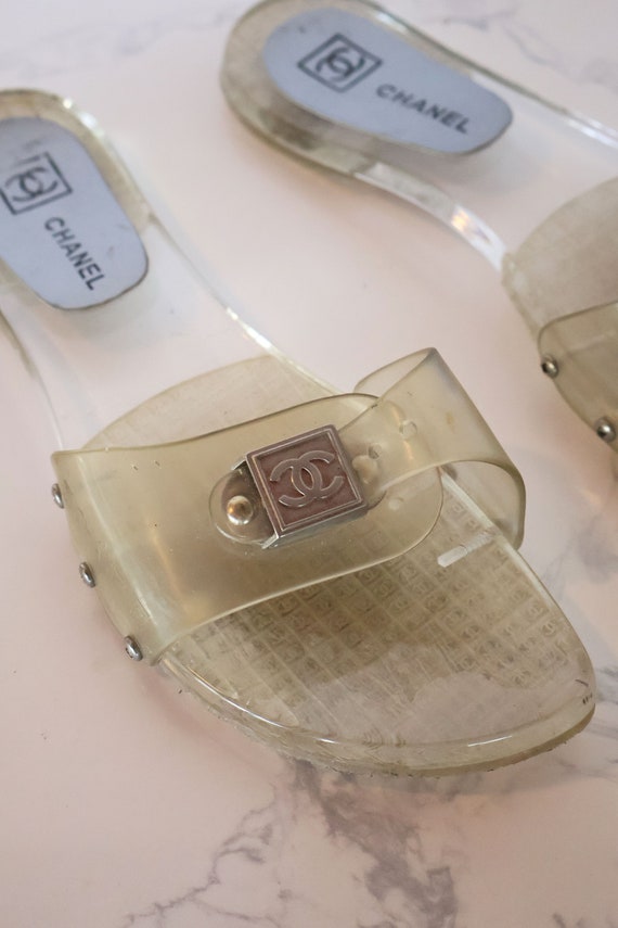 Vintage CHANEL Clear Interlocking CC Logo PVC Slides … - Gem