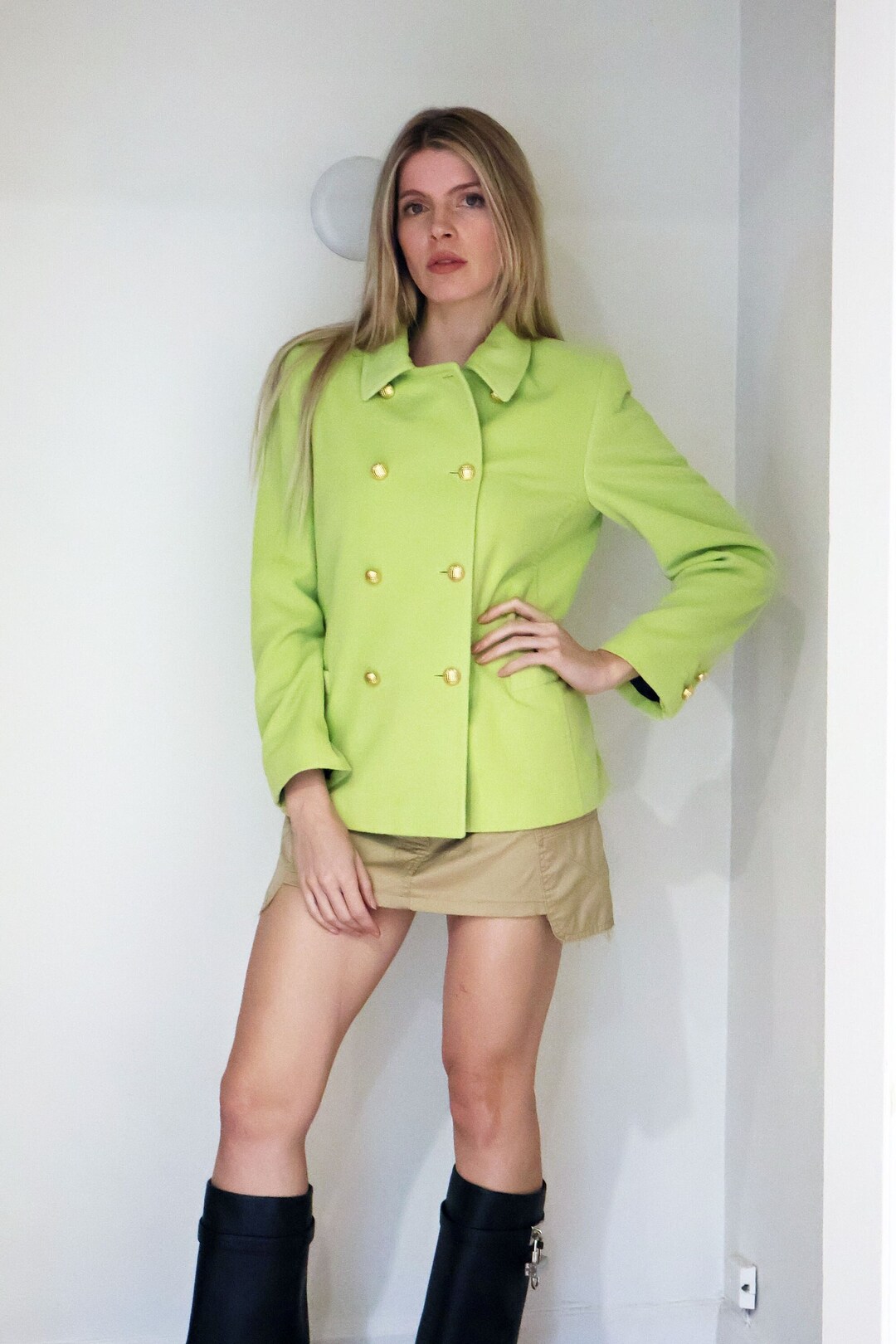 Vintage ESCADA 1990s Lime Green Angora + Virgin Lambs Wool Double ...