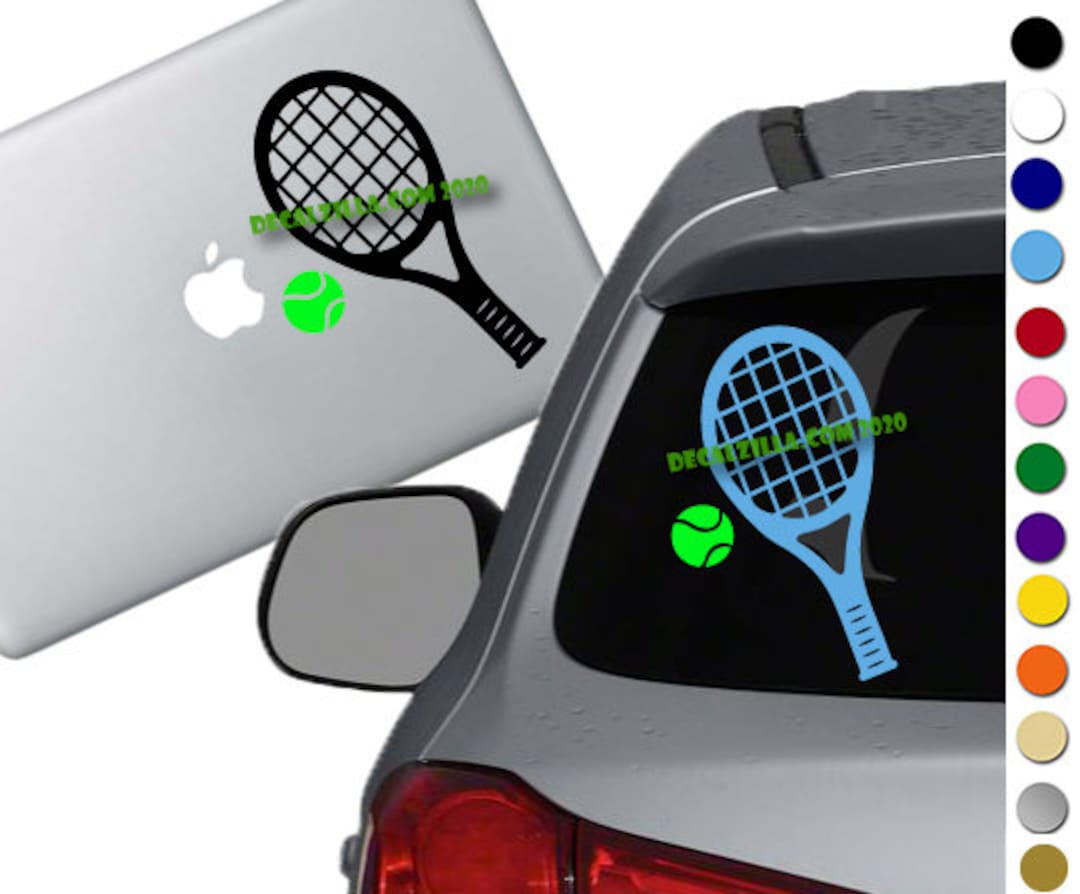 Tennis Racket and Ball - Vinyl Decal Sticker - for Cars, Golf Carts ...