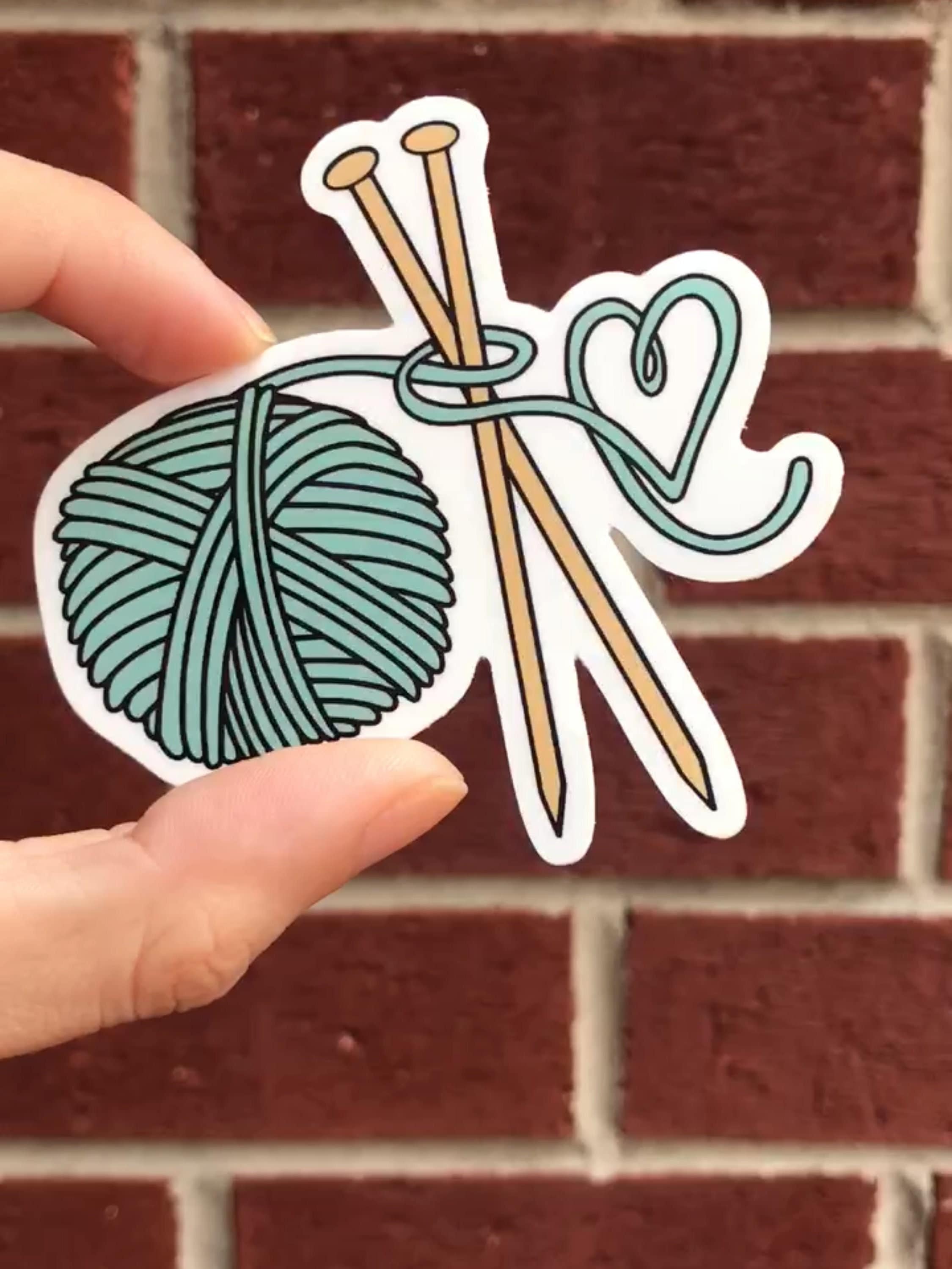 Knitting Sticker Knit Yarn Heart Sticker Knitting Vinyl - Etsy