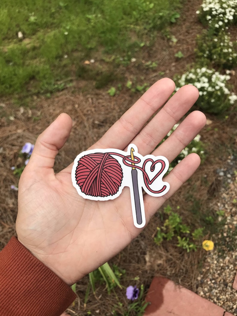 Crochet Sticker | Yarn Heart Sticker | Crochet Vinyl Sticker ...
