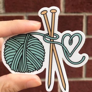 Knitting Sticker | Knit Yarn Heart Sticker | Knitting Vinyl Sticker ...