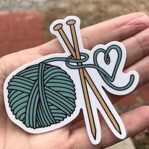 Knitting Sticker | Knit Yarn Heart Sticker | Knitting Vinyl Sticker ...