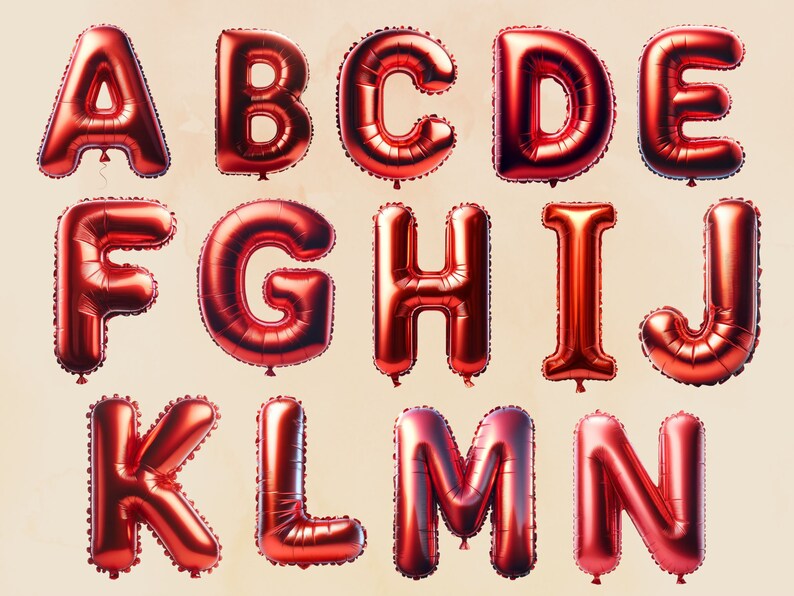 Red Foil Balloons Clipart Foil Balloon Alphabet Number - Etsy