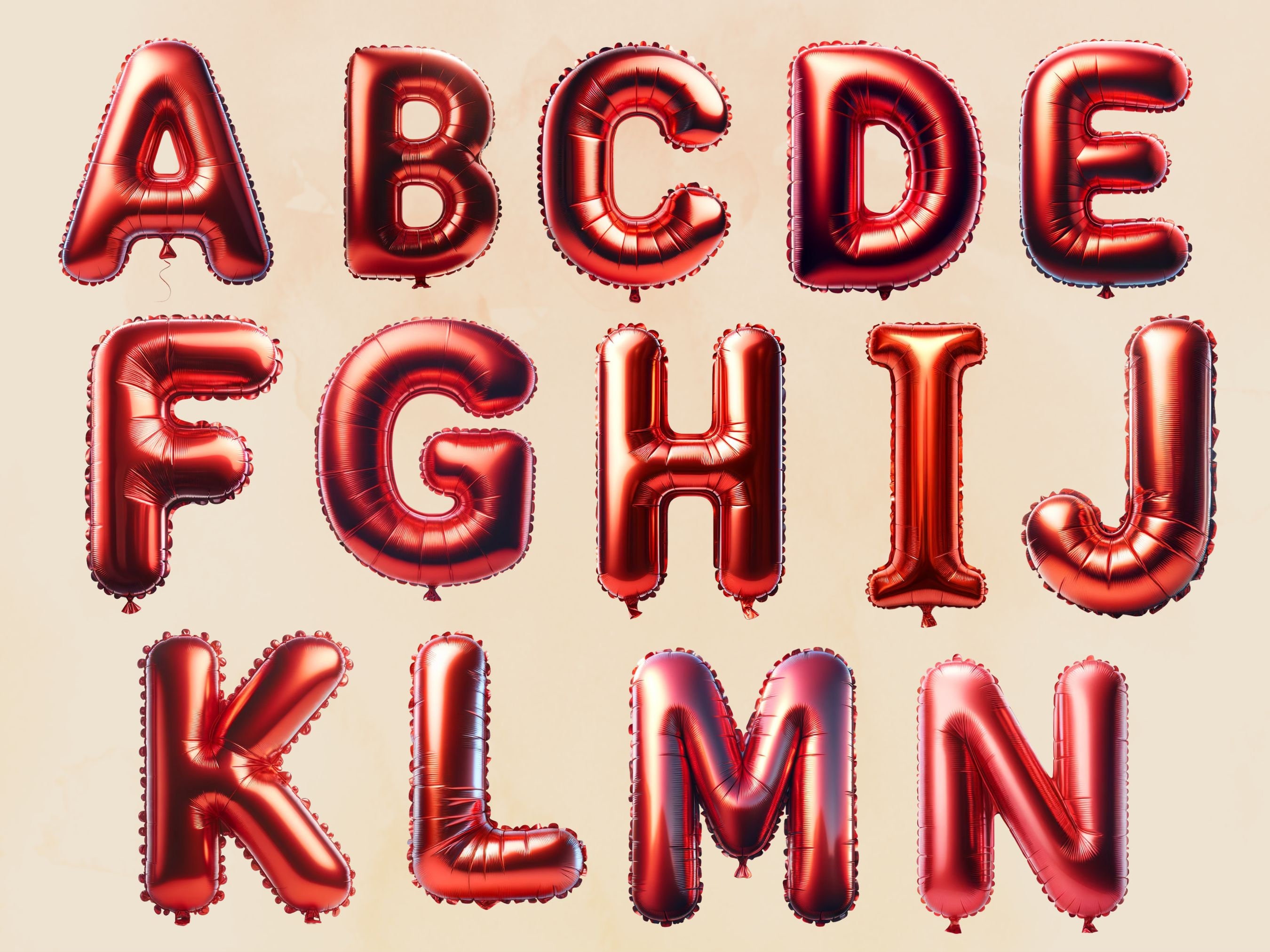 Red Foil Balloons Clipart Foil Balloon Alphabet Number - Etsy