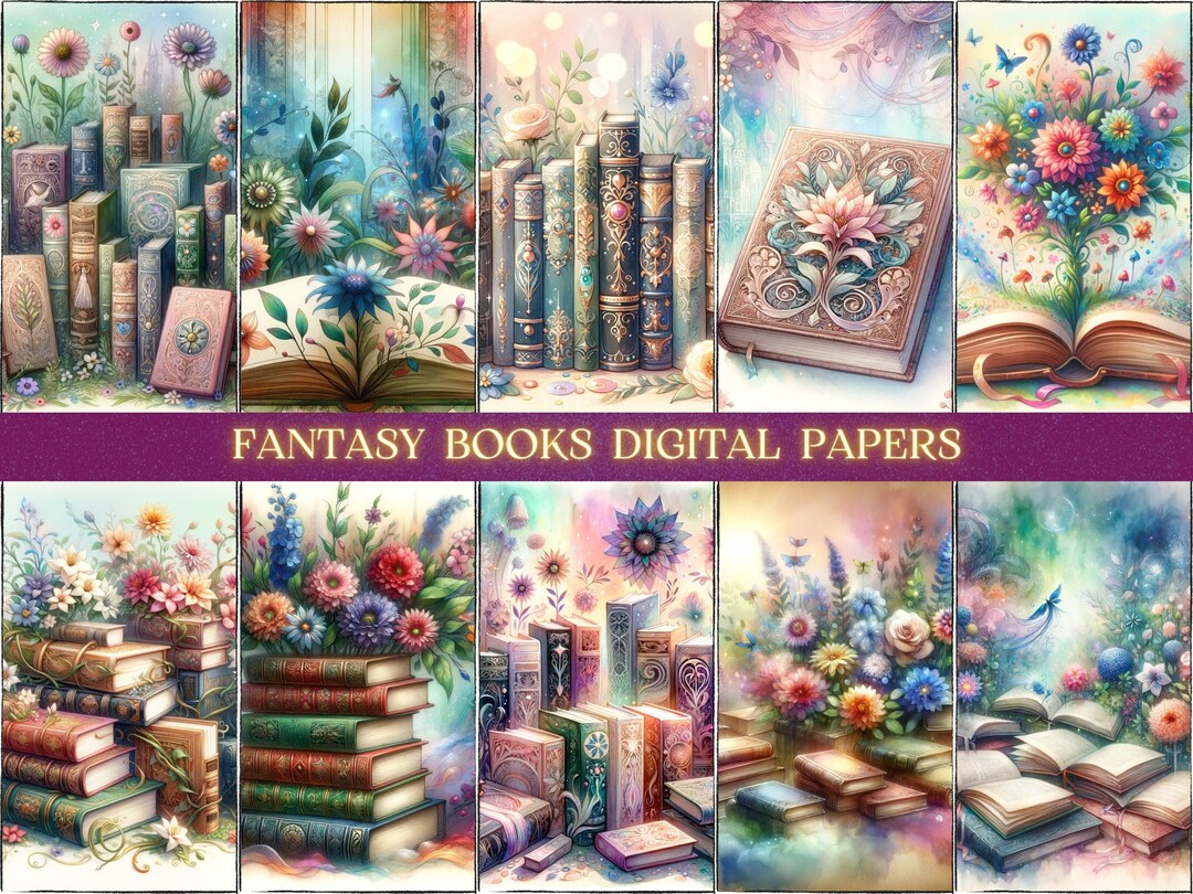 Fairytale Books Digital Papers Watercolor Clipart Bundle - Enchanting ...