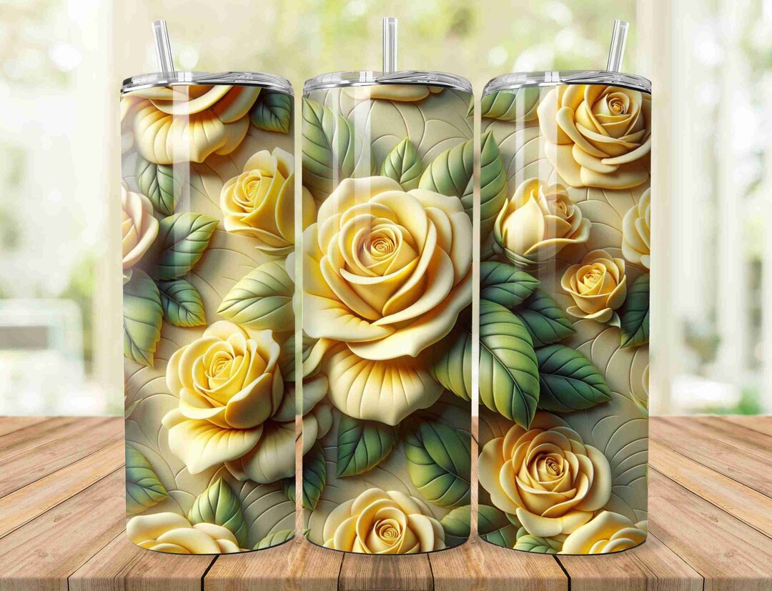 3D Yellow Roses 20oz Skinny Tumbler Sublimation - Floral Roses 20oz ...