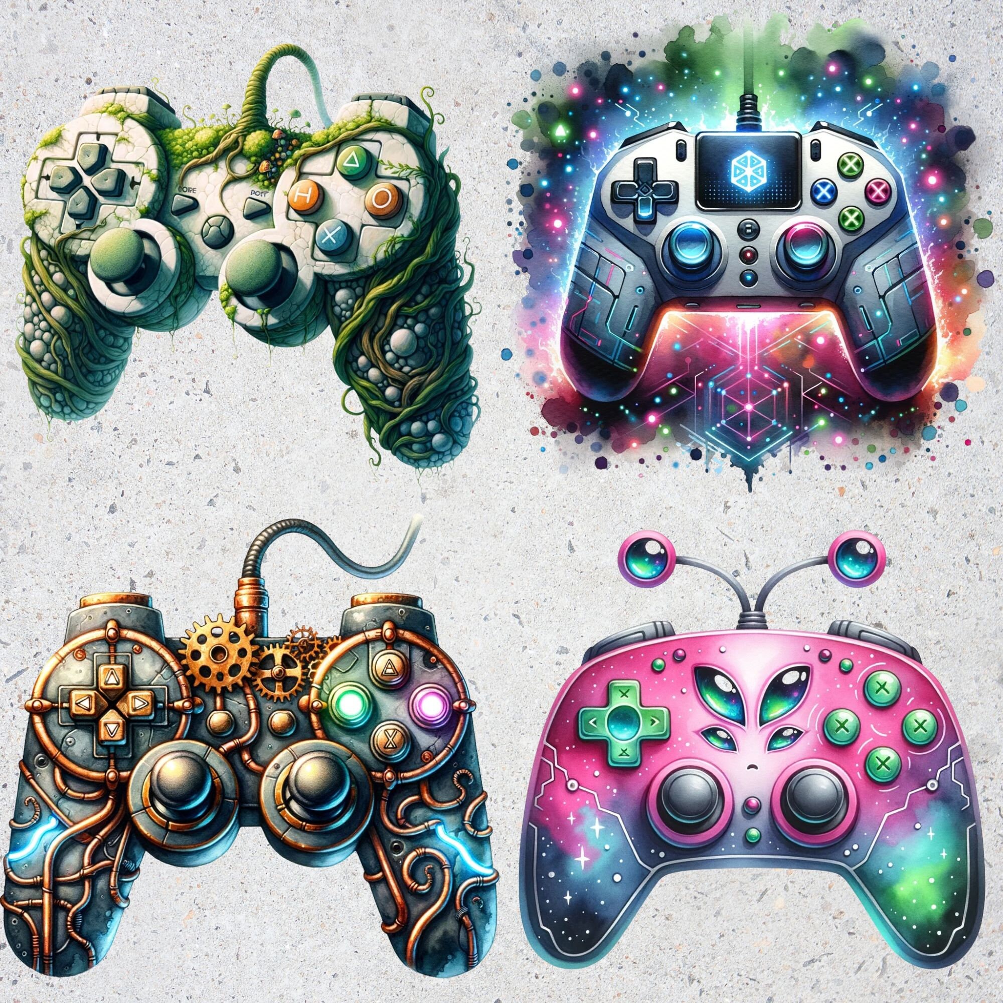 Watercolor Game Controller PNG Clip Art Bundle, Video Gaming Clipart ...
