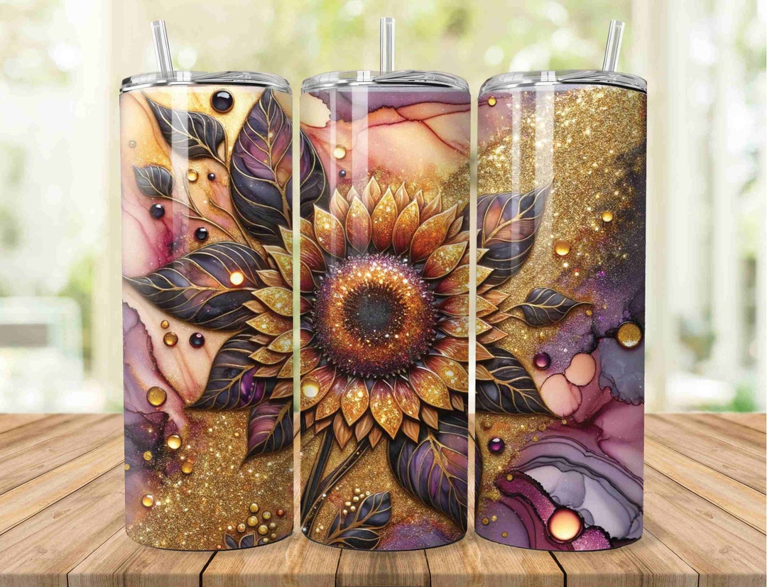 Alcohol Ink Sparkling Sunflowers Tumbler Designs, Sunflower 20oz Skinny ...