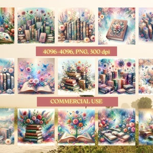 Fairytale Books Digital Papers Watercolor Clipart Bundle - Enchanting ...