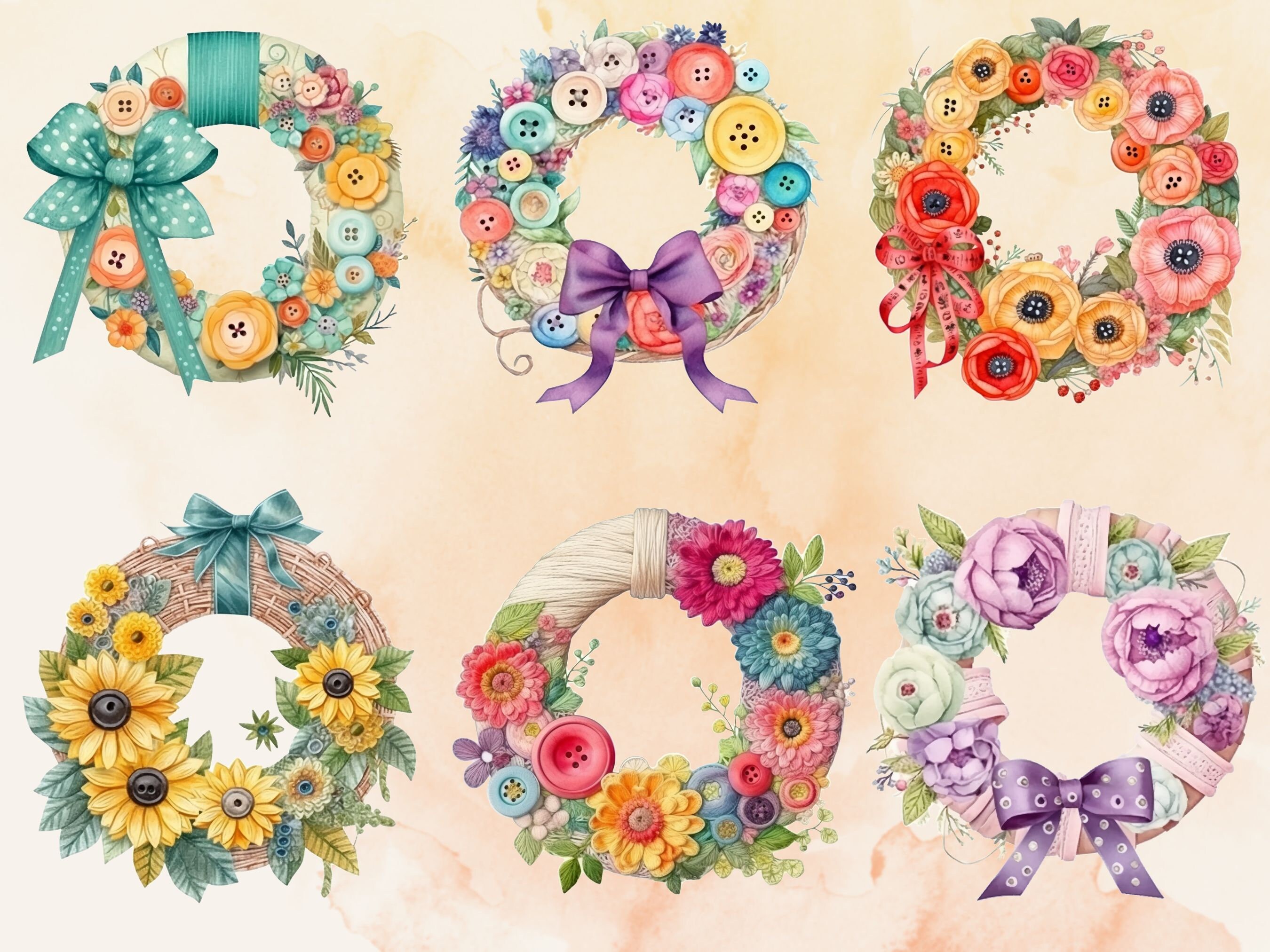 Watercolor Floral Wreaths Wild Flowers Floral Clipart - Etsy