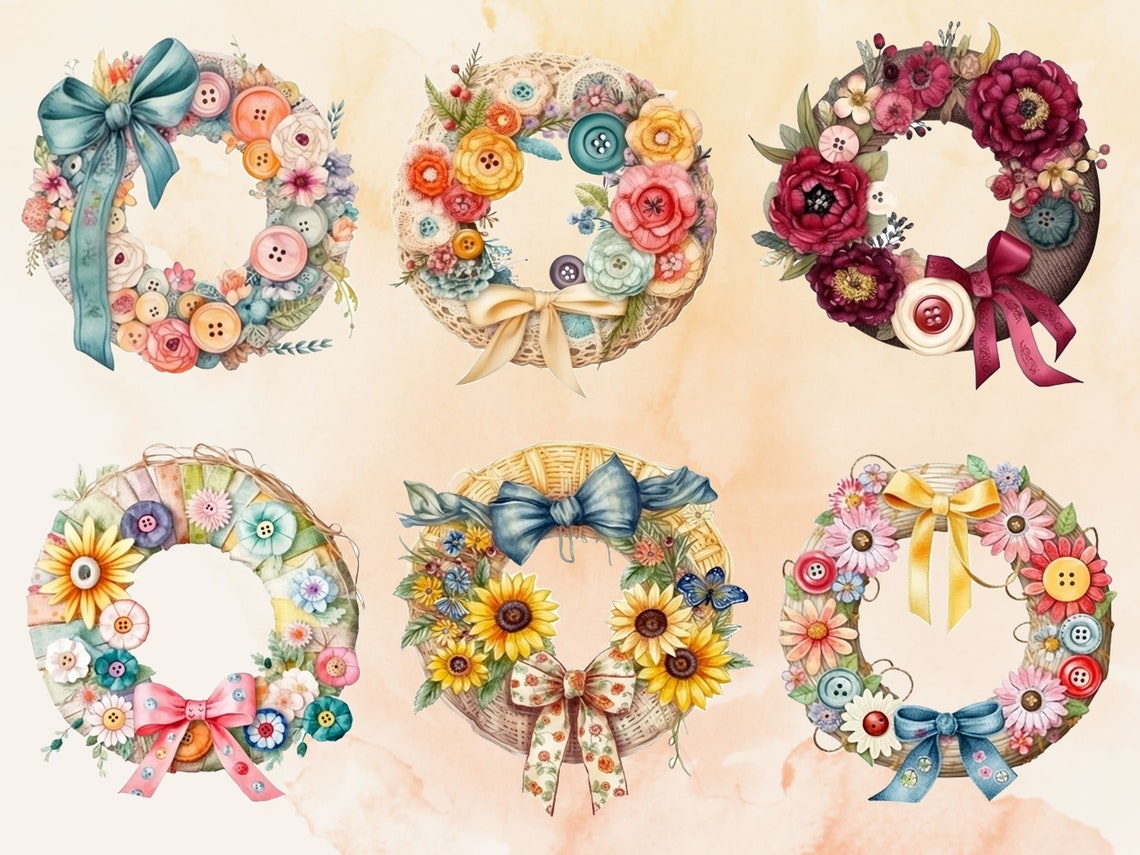 Watercolor Floral Wreaths Wild Flowers Floral Clipart - Etsy