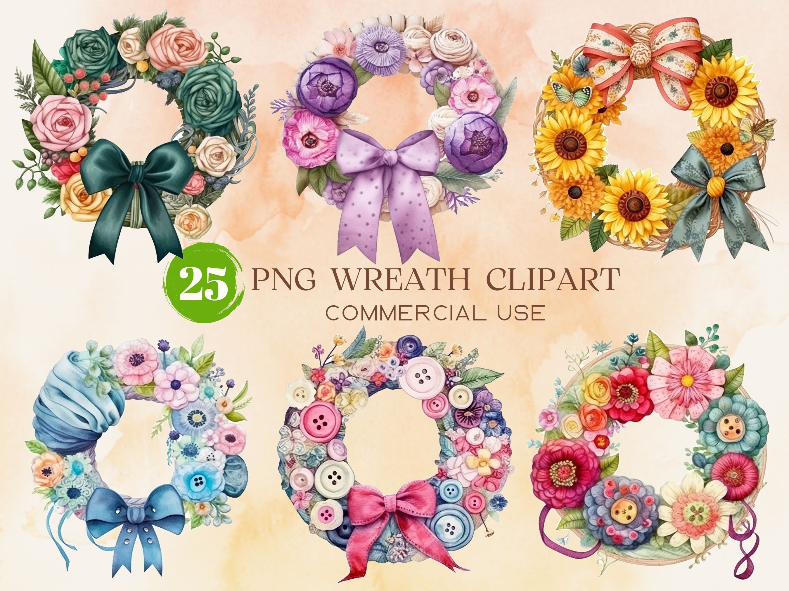 Watercolor Floral Wreaths Wild Flowers Floral Clipart - Etsy