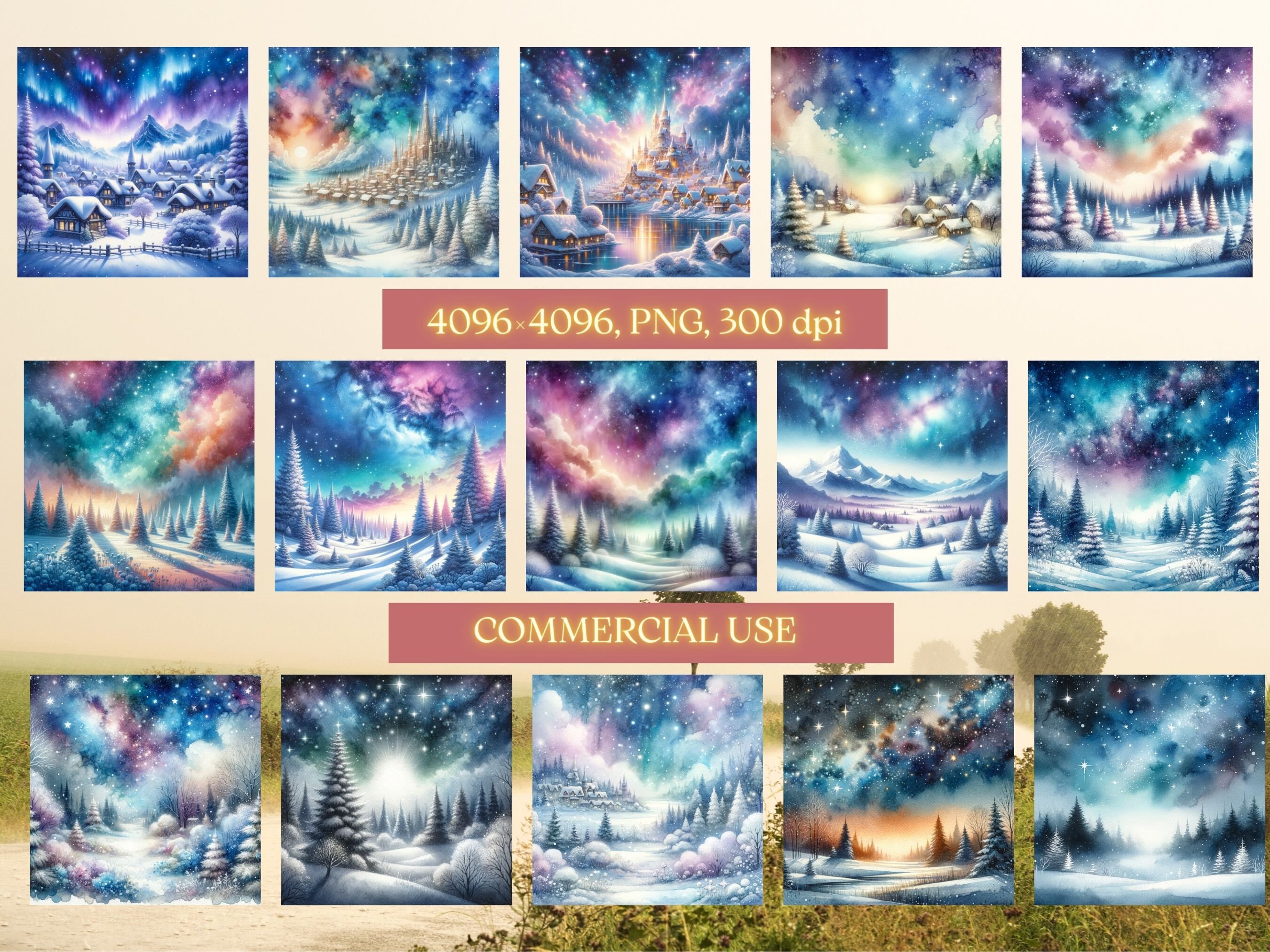 Watercolor Snowy Forest Digital Paper, Snowy Forest Background ...