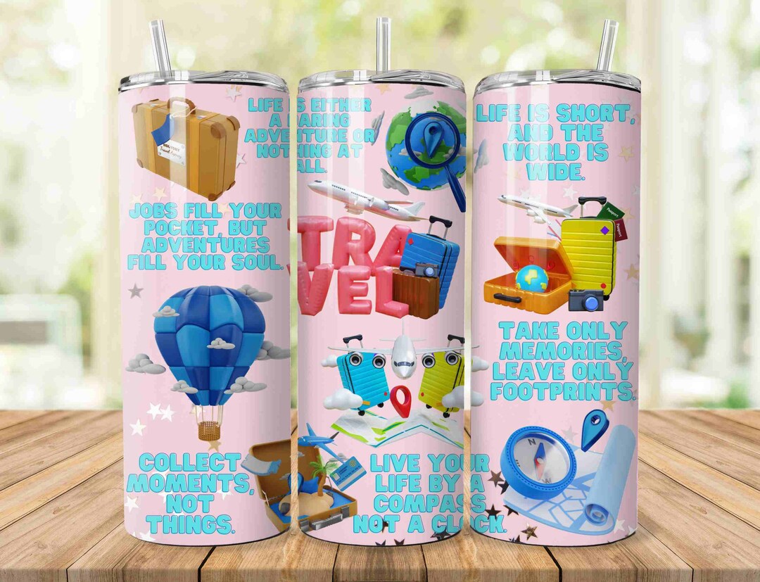3D Travel Tumbler Wrap, Wanderlust 20 Oz Skinny Sublimation Tumbler PNG ...
