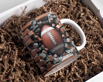 3D American Football Hole in A Wall Mug Wrap, 11oz & 15oz Mug Template ...