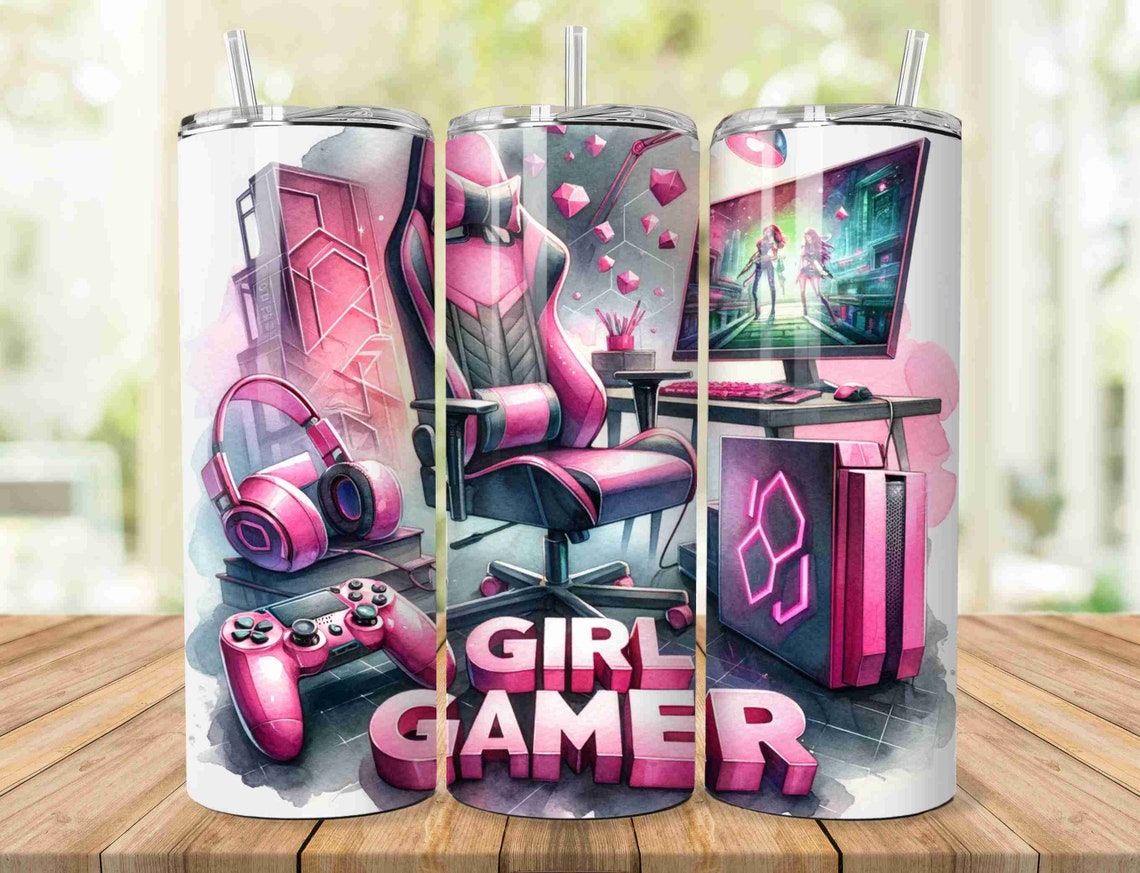 Video Gaming Tumbler, Girl Gamer 20 Oz Skinny Tumbler Sublimation ...