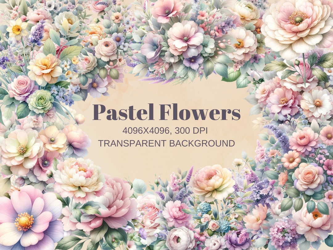 Watercolor Pastel Flowers PNG, Floral Clipart Bouquets, Elements ...