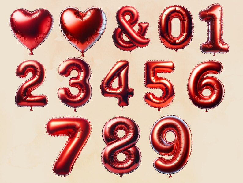 Red Foil Balloons Clipart Foil Balloon Alphabet Number - Etsy