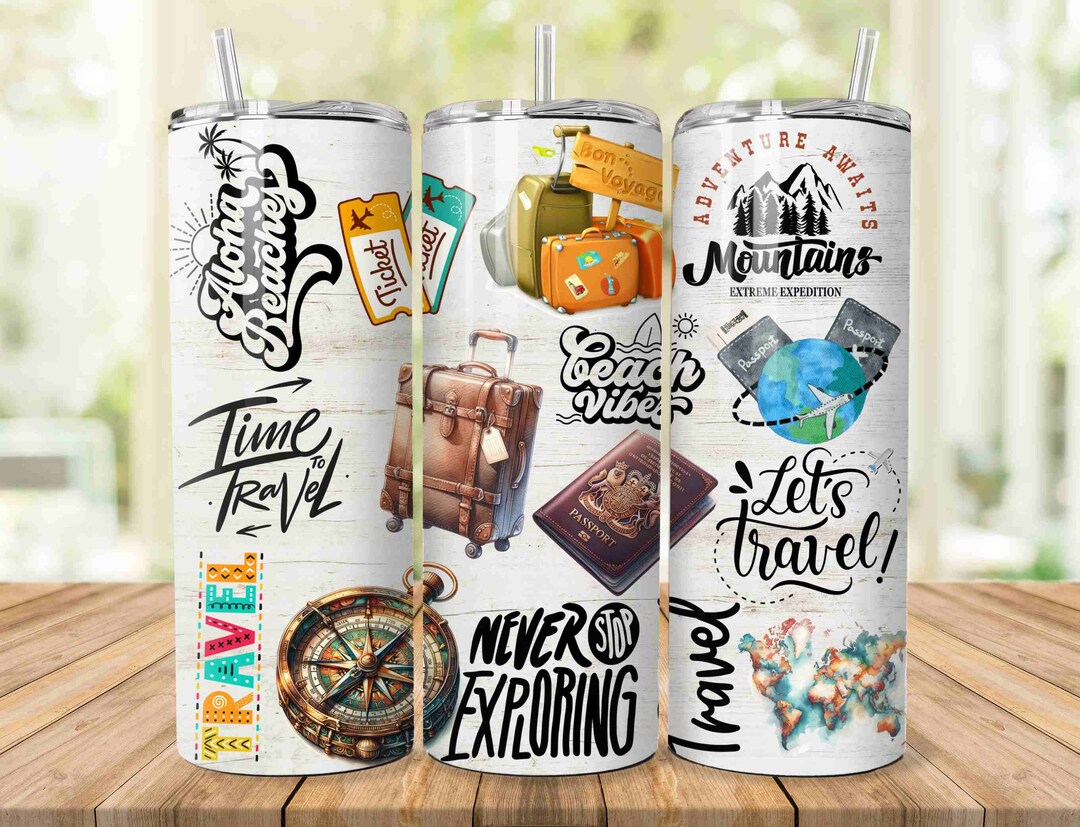 Travel Tumbler Wrap, Wanderlust 20 Oz Skinny Sublimation Tumbler PNG ...