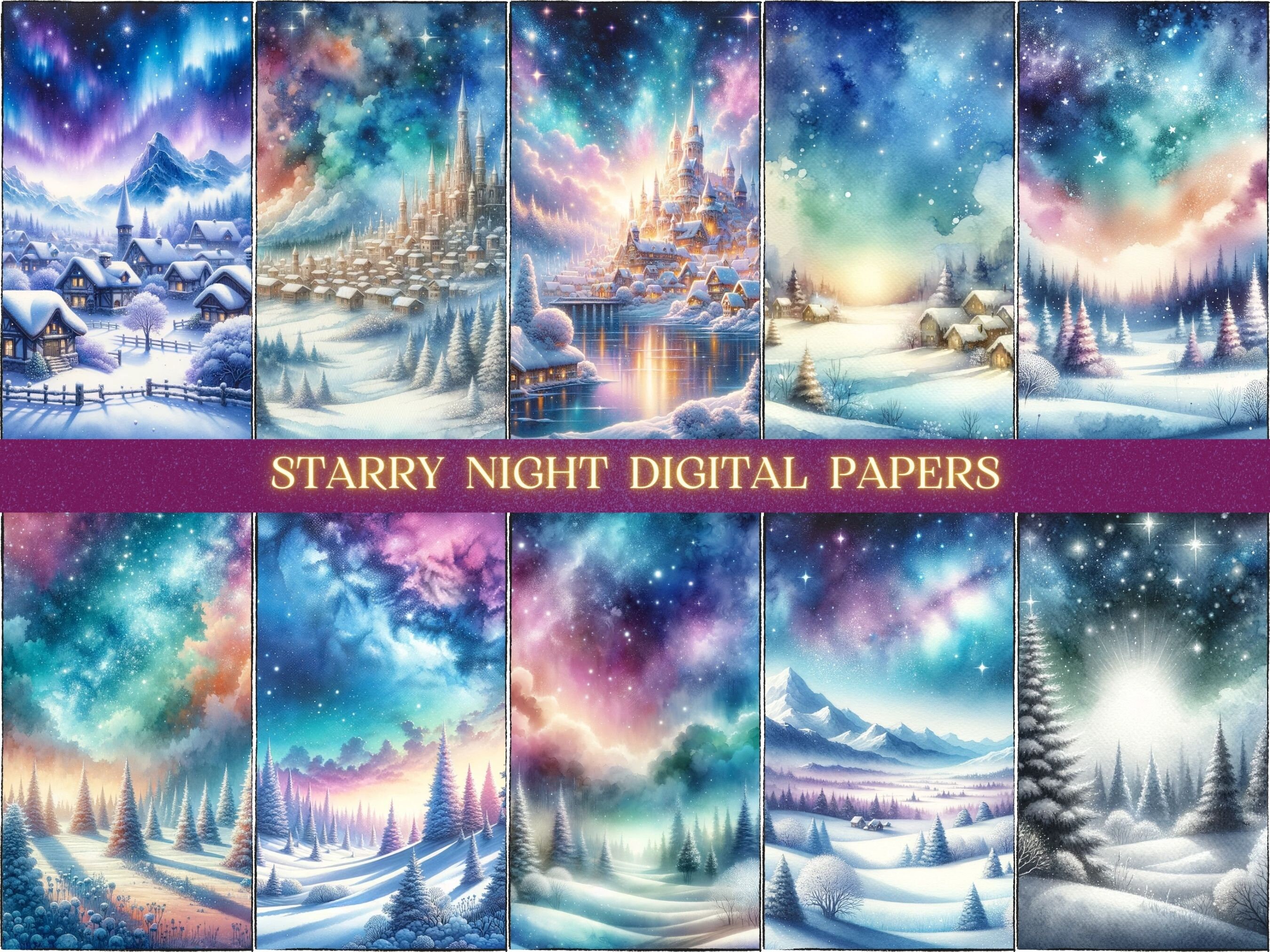 Watercolor Snowy Forest Digital Paper, Snowy Forest Background ...