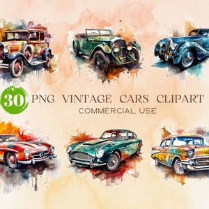 Vintage Cars Watercolor Clipart Collection - 30 High-quality Classic ...