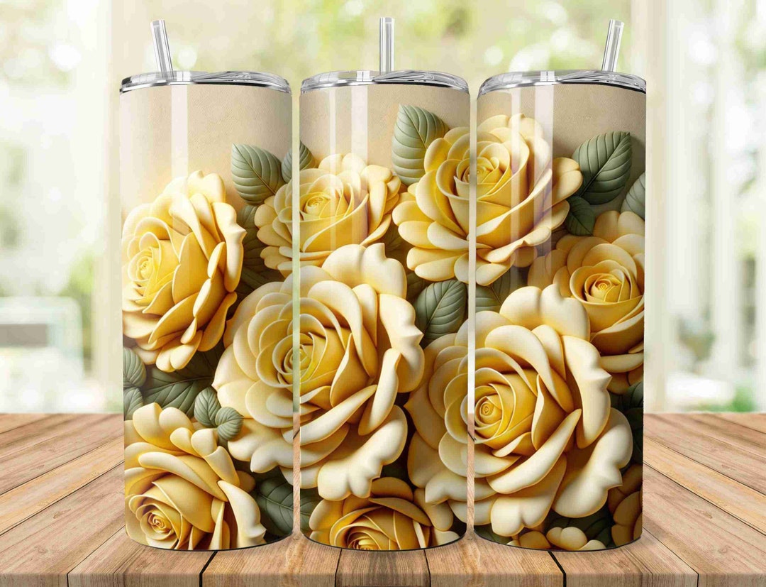 3D Yellow Roses 20oz Skinny Tumbler Sublimation - Flowers Roses 20oz ...