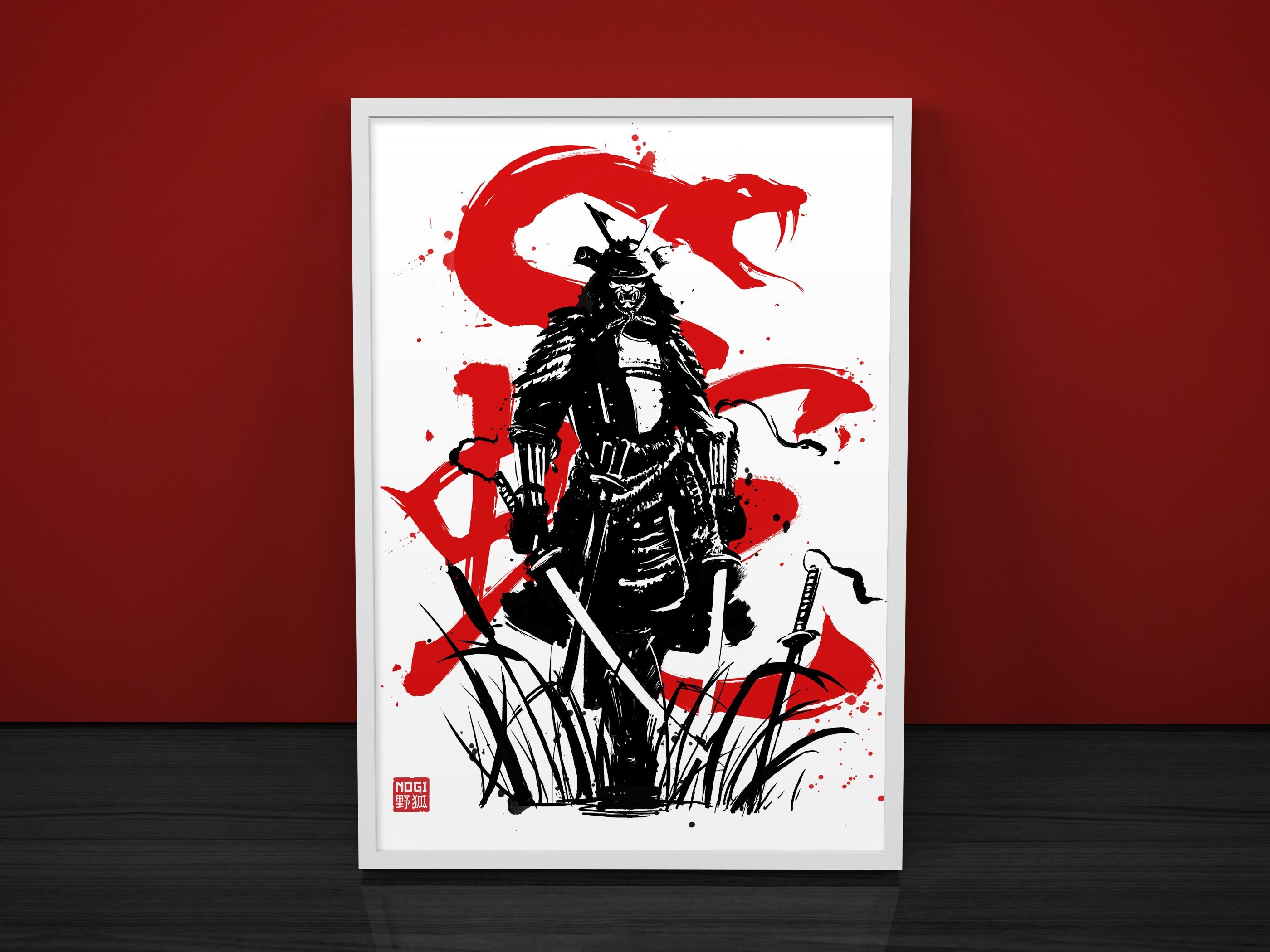 Snake Warrior Katana Samurai Poster 30x40cm Japanese Art Wall ...