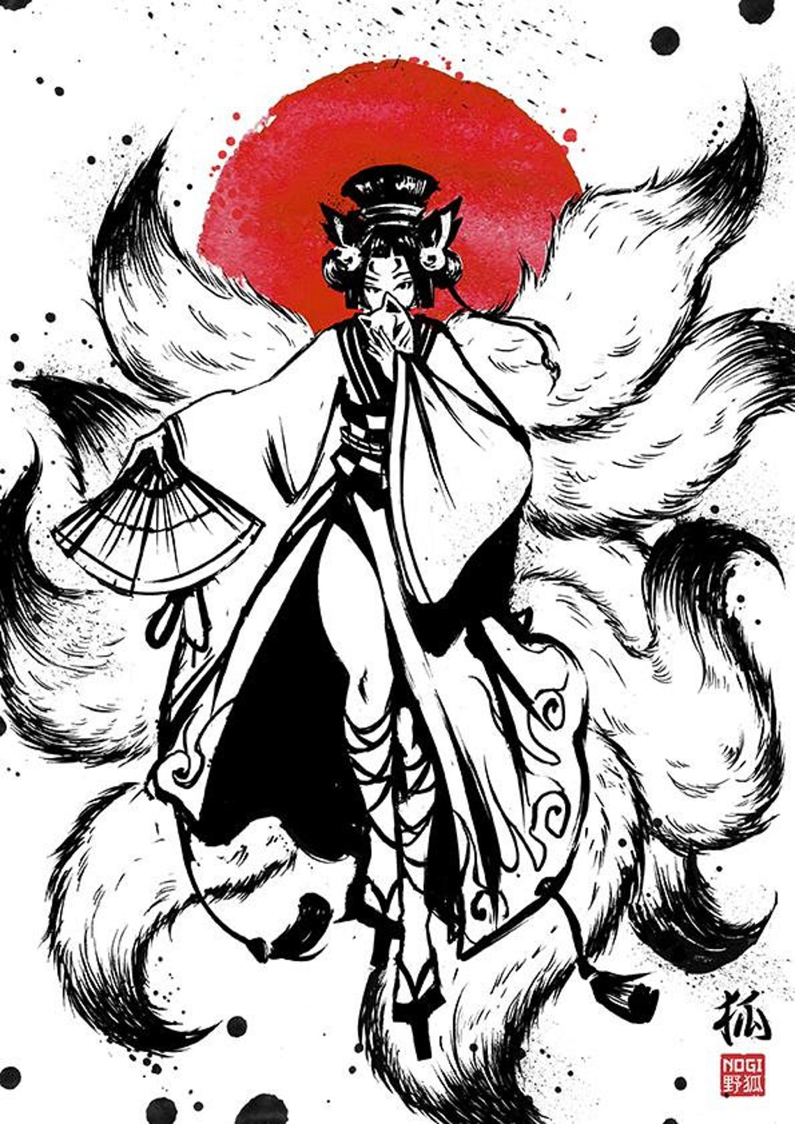 Kitsune Japanese Fox Poster 30x40cm Japanese Art Wall | Etsy